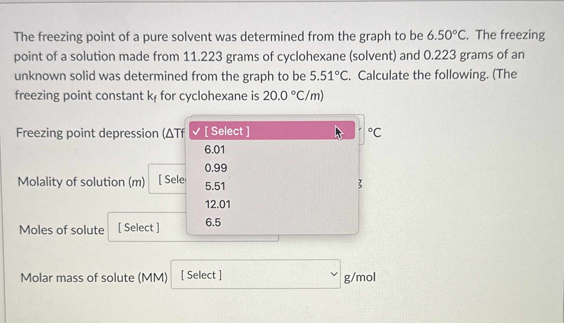 Solved The freezing point of a pure solvent was determined | Chegg.com
