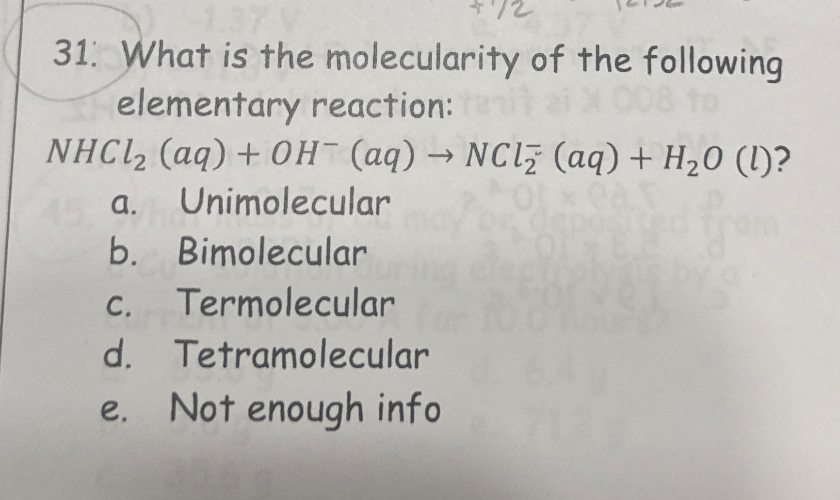 Solved What is the molecularity of the following elementary | Chegg.com