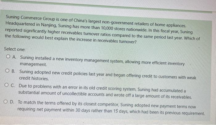 Solved Suning Commerce Group is one of China's largest | Chegg.com