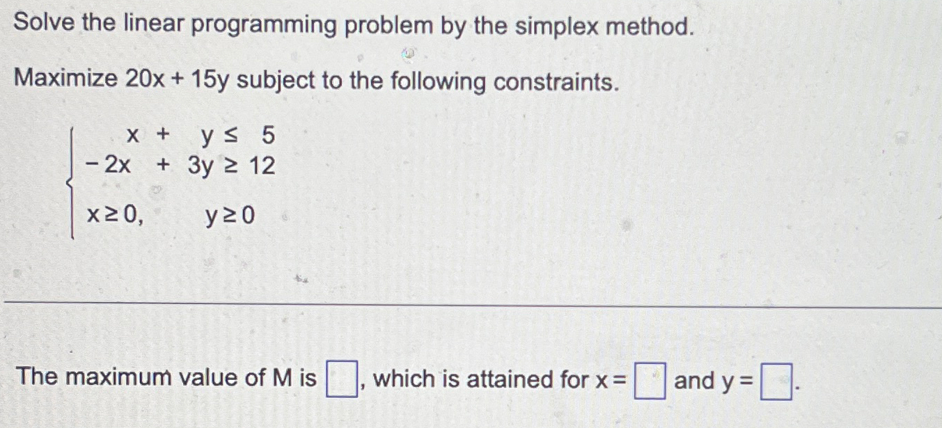 Solved Solve the linear programming problem by the simplex | Chegg.com