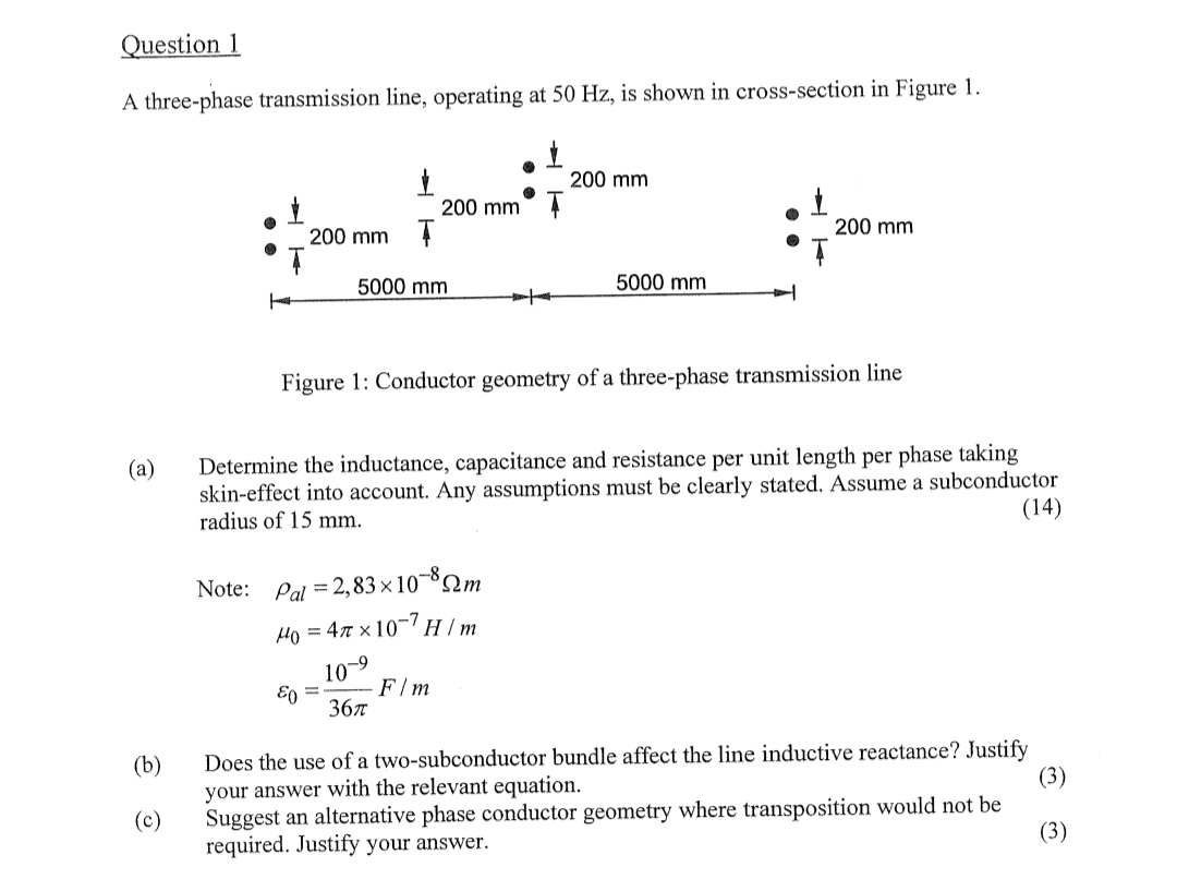 Solved Question 1A three-phase transmission line, operating | Chegg.com