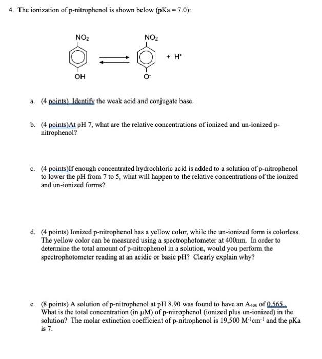 Solved 4. The ionization of p-nitrophenol is shown below | Chegg.com