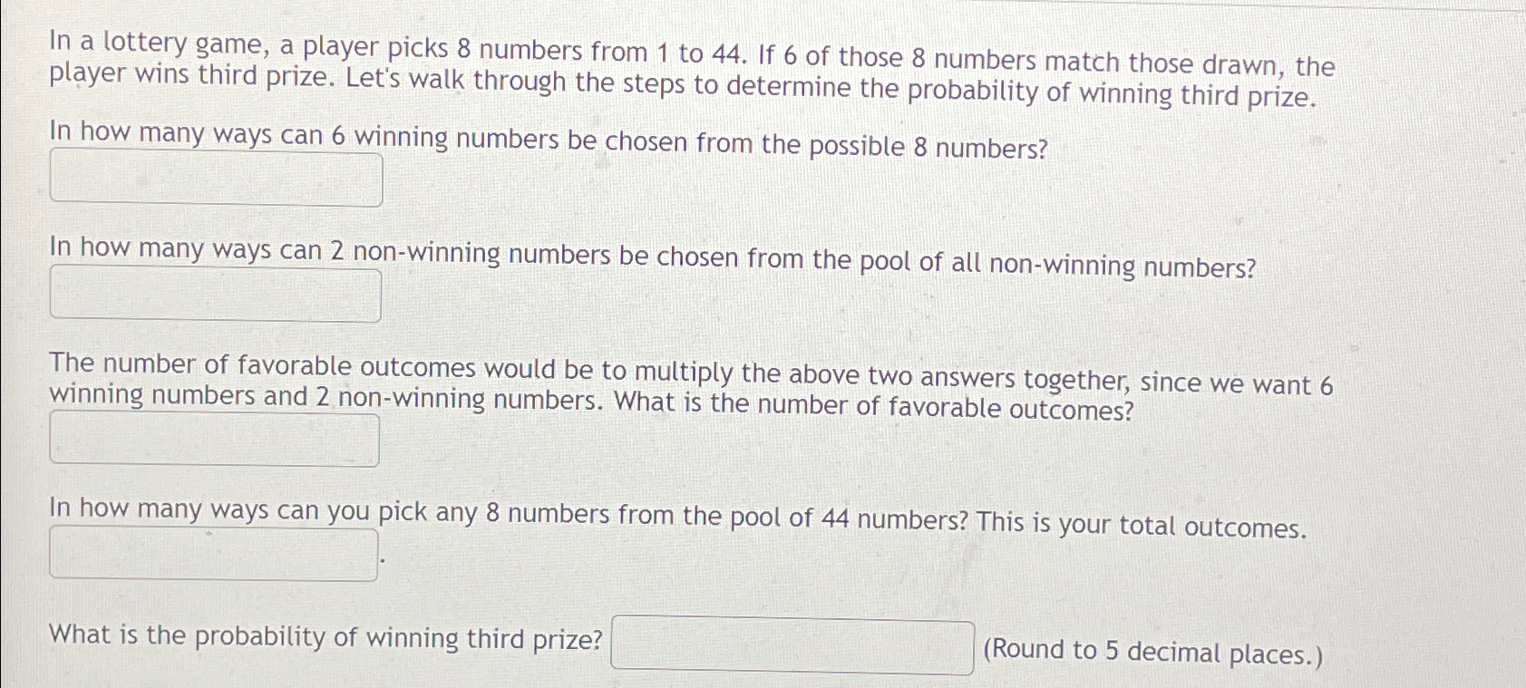 In a lottery game, a player picks 8 ﻿numbers from 1 | Chegg.com