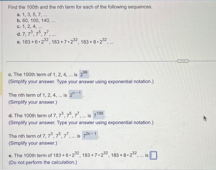 Solved Find the 100th and the nth term for each of the | Chegg.com
