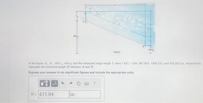Solved In the figure, hr,hr,elev,e elev B and the measured | Chegg.com