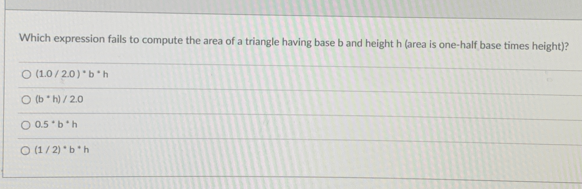 Solved Which expression fails to compute the area of a | Chegg.com