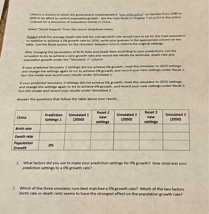 Solved 1. What factors did you use to make vour prediction | Chegg.com