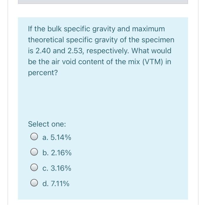 Solved If The Bulk Specific Gravity And Maximum Theoretical