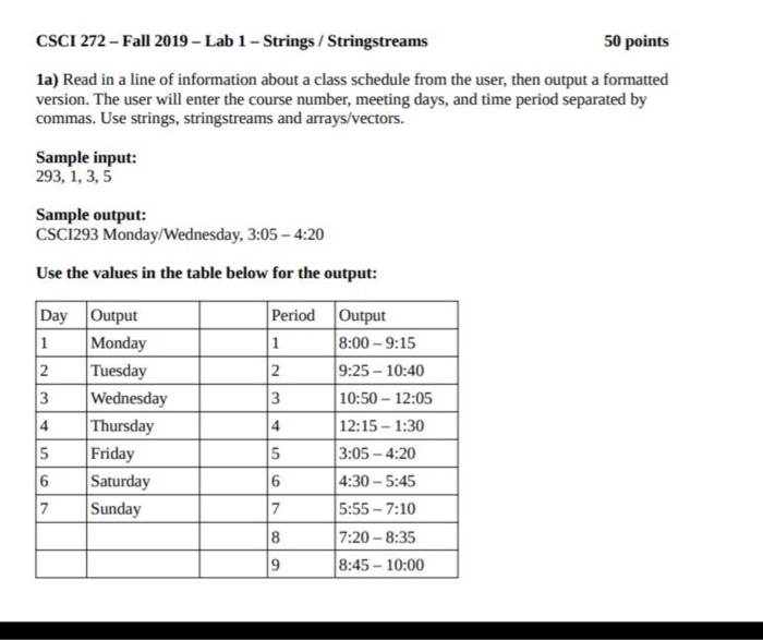 CSCI 272 - Fall 2019 Lab 1 - Strings /Stringstreams | Chegg.com