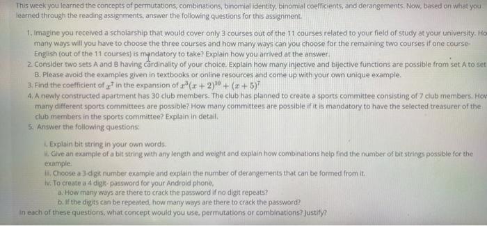 Solved This week you learned the concepts of permutations, | Chegg.com
