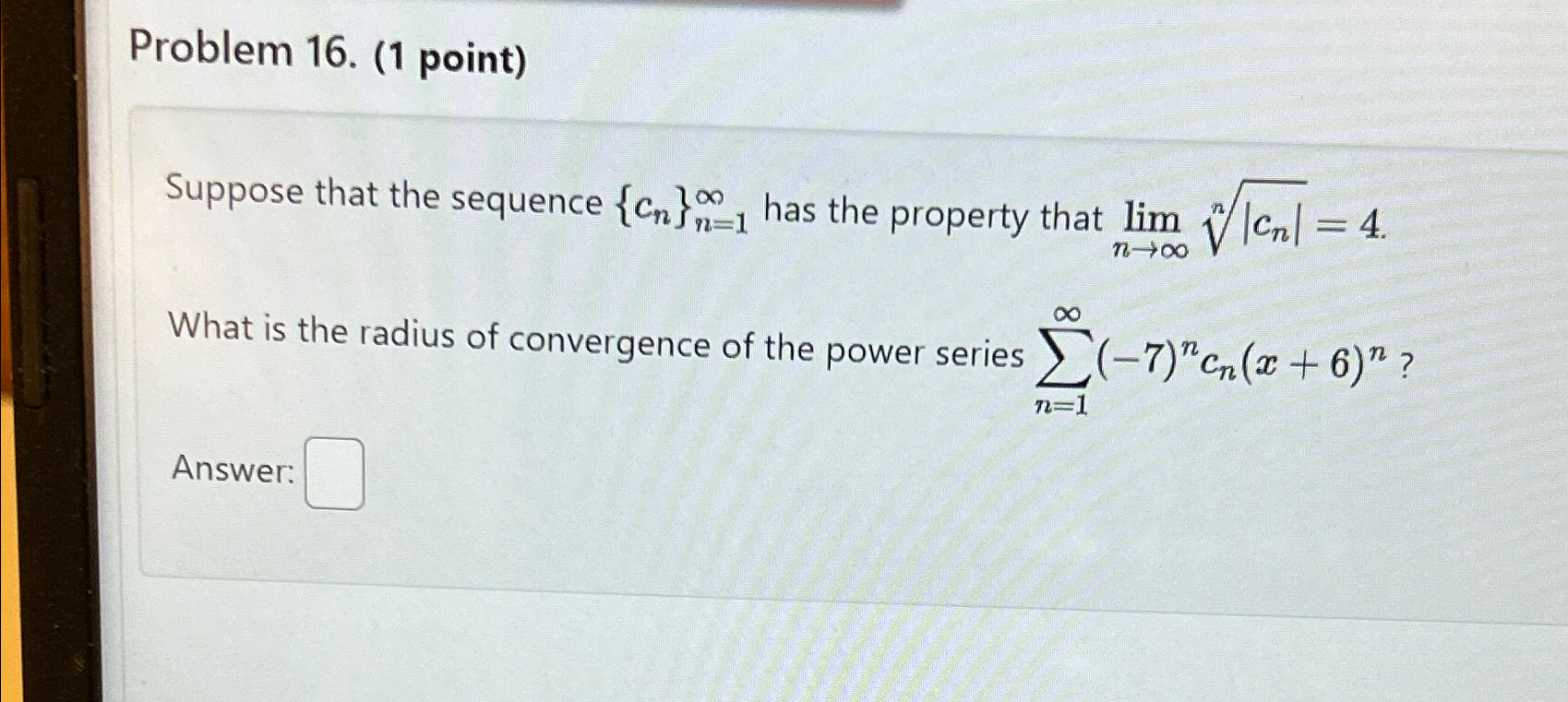 Solved Problem 16. (1 ﻿point)Suppose that the sequence | Chegg.com