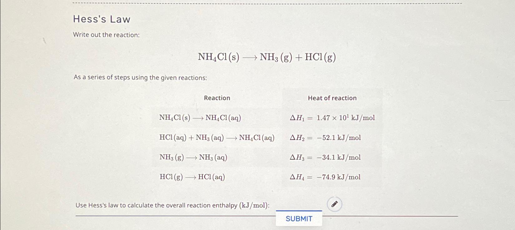 Solved Hess's LawWrite out the | Chegg.com