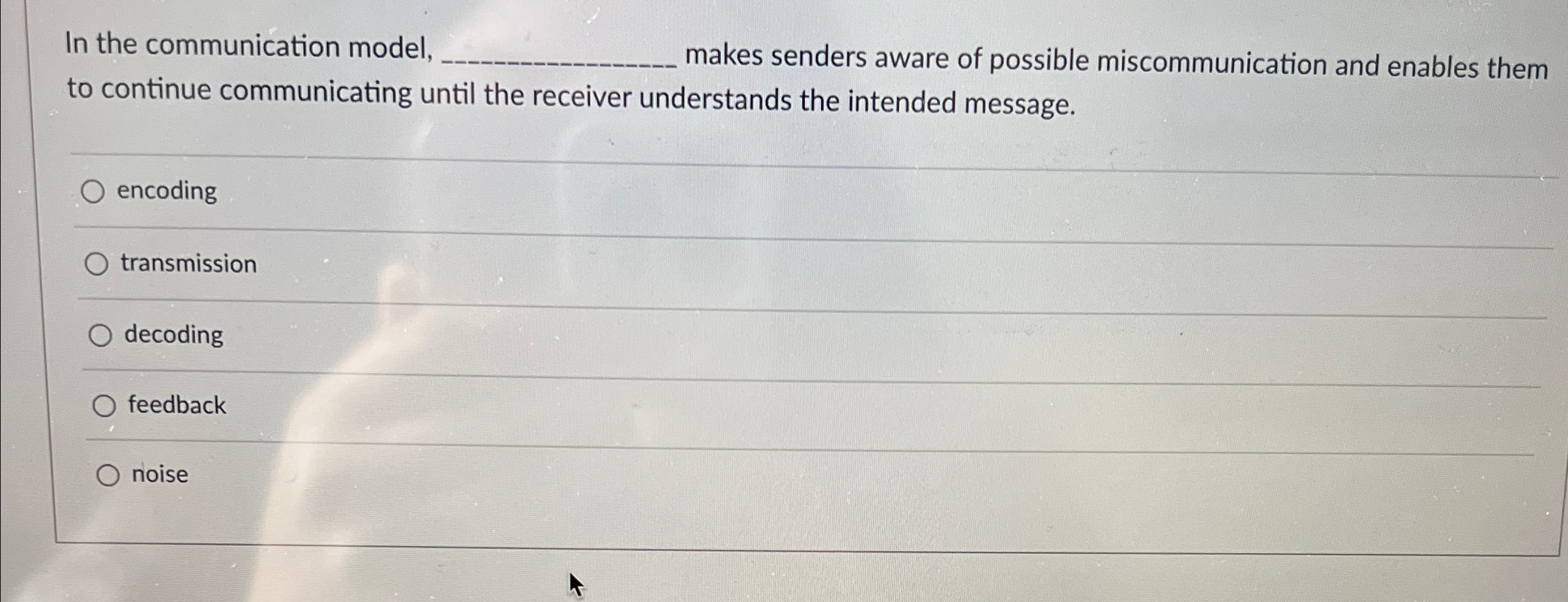 Solved In the communication model, ﻿makes senders aware of | Chegg.com