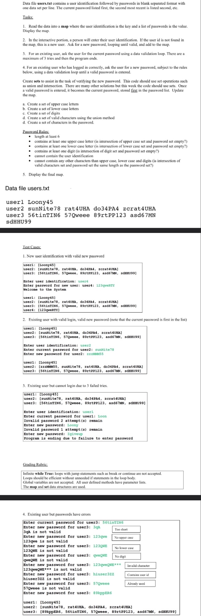 Solved Data file users.txt contains a user identification | Chegg.com