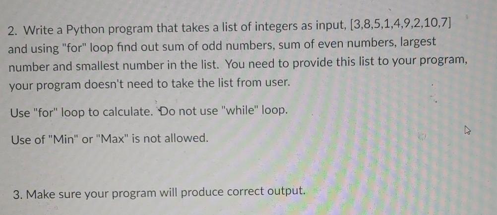 Solved 2. Write a Python program that takes a list of | Chegg.com