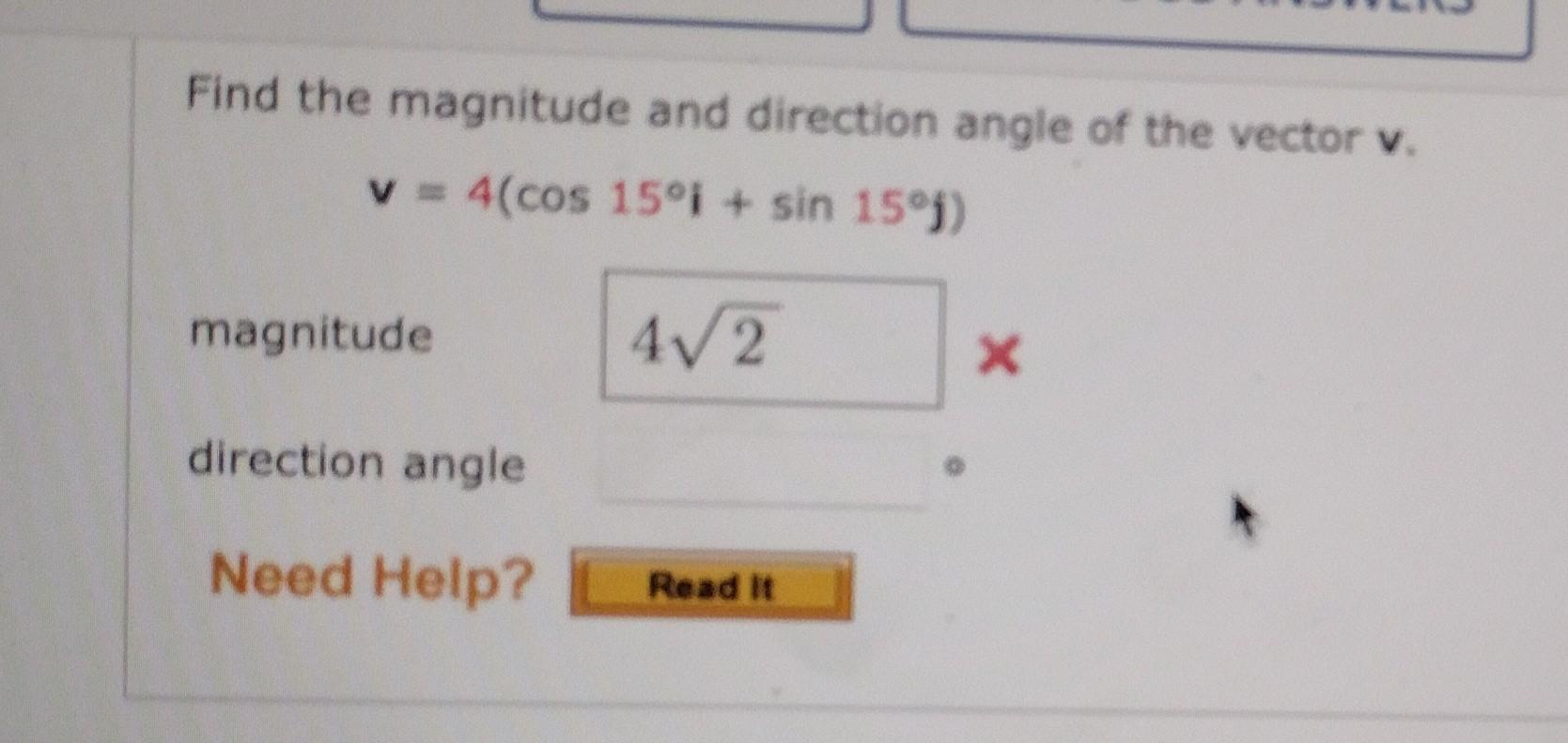 Solved Find the magnitude and direction angle of the vector | Chegg.com