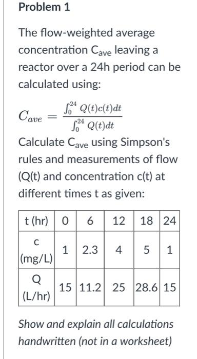 Solved Problem 1 The flow-weighted average concentration | Chegg.com