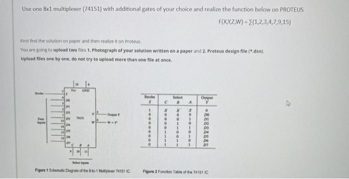 Use one 8x1 multiplexer (74151) with additional gates | Chegg.com