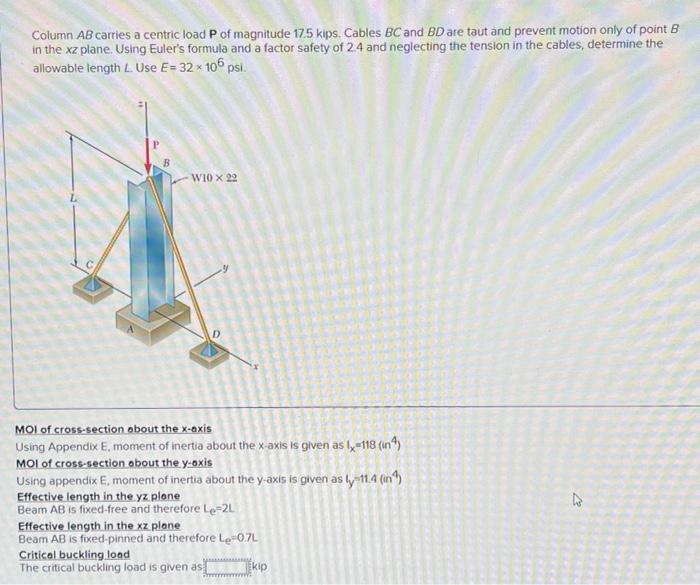 Solved Column AB carries a centric load P of magnitude 17.5 | Chegg.com