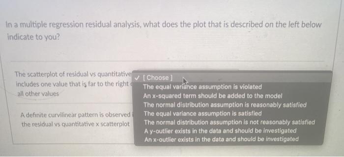 Solved In a multiple regression residual analysis, what does | Chegg.com