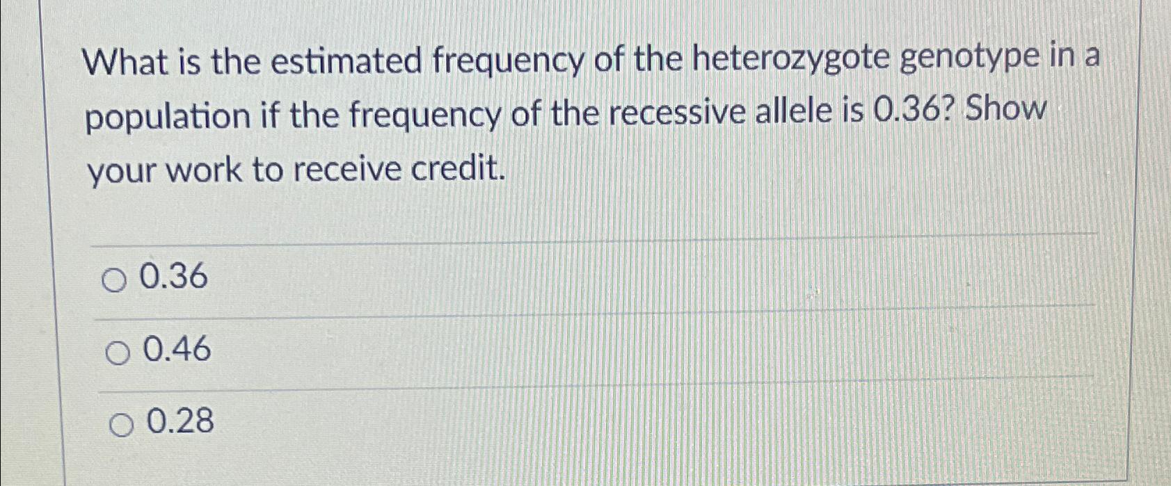 Solved What is the estimated frequency of the heterozygote | Chegg.com