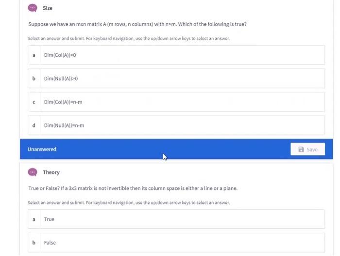 Solved Size Suppose we have an mxn matrix A (m rows, n | Chegg.com
