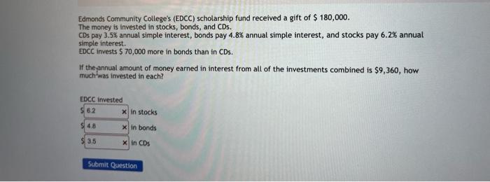 Solved Edmonds Community College's (EDCC) scholarship fund | Chegg.com