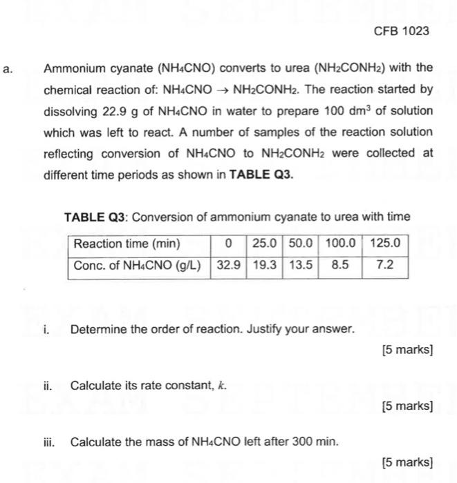 Solved a. Ammonium cyanate (NH4CNO) converts to urea | Chegg.com