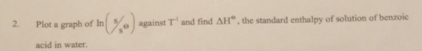 Solved 2. Plot a graph of ln(s/sΘ) against T−1 and find ΔHθ, | Chegg.com