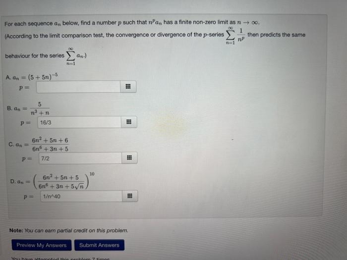 Solved For each sequence an below, find a number p such that | Chegg.com