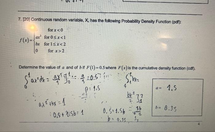 Solved 7. [20] Continuous random variable, X, has the | Chegg.com