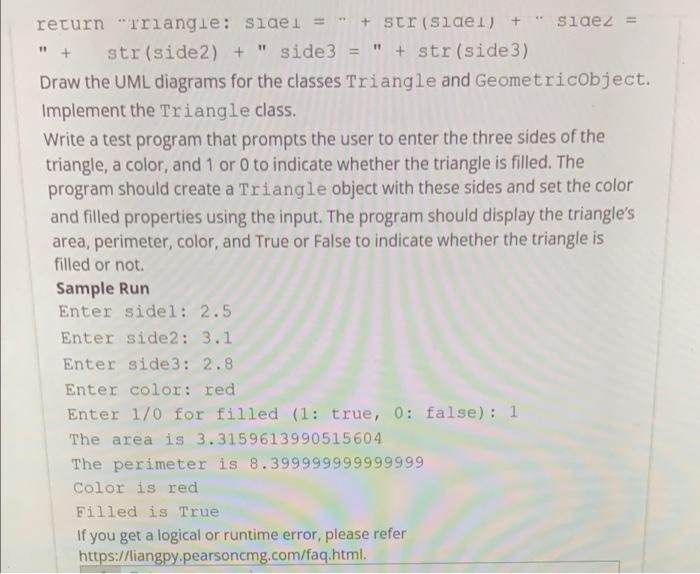 Solved (The Triangle class) Design a class named Triangle | Chegg.com