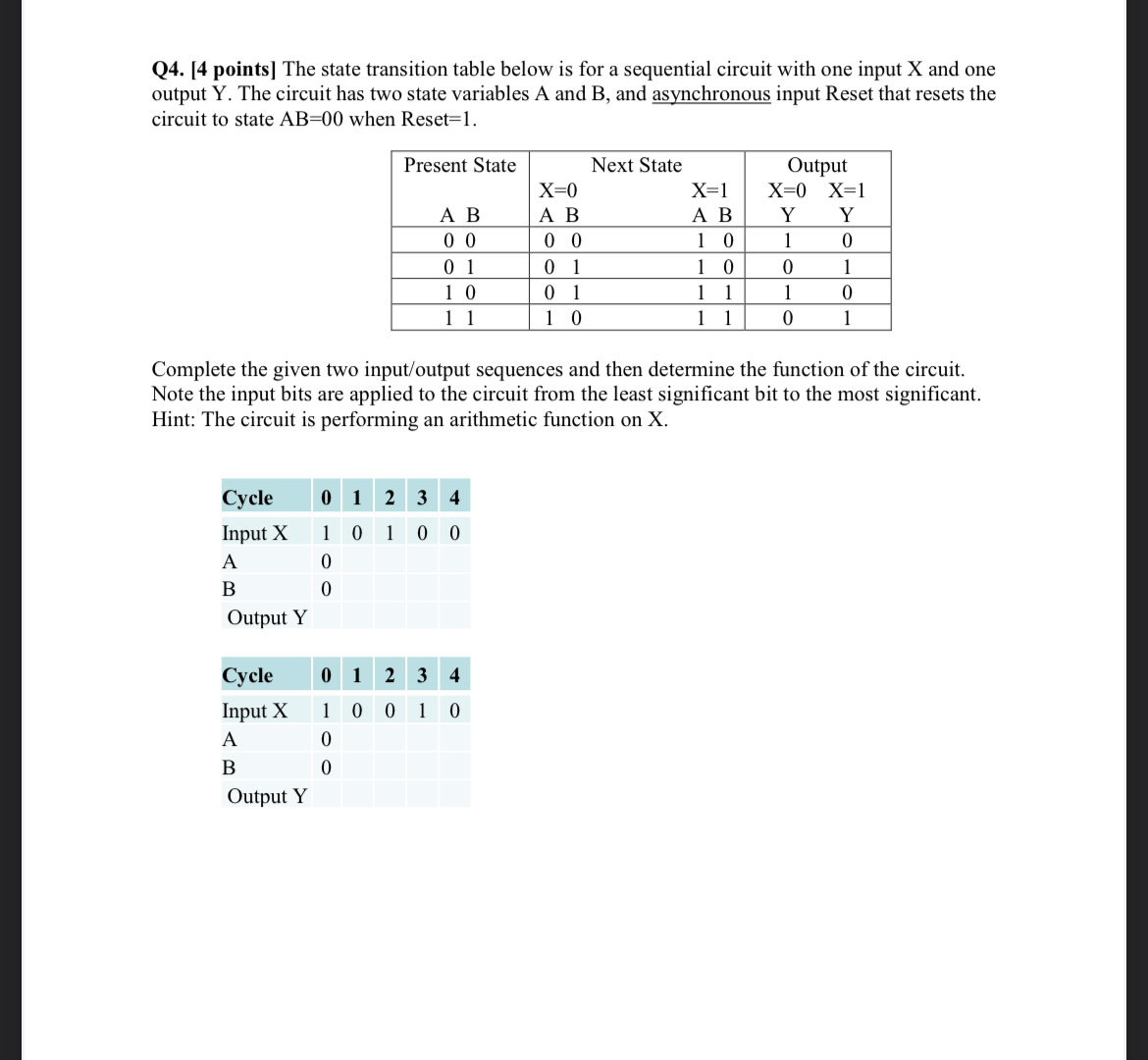 Q4. [4 ﻿points] ﻿The state transition table below is | Chegg.com