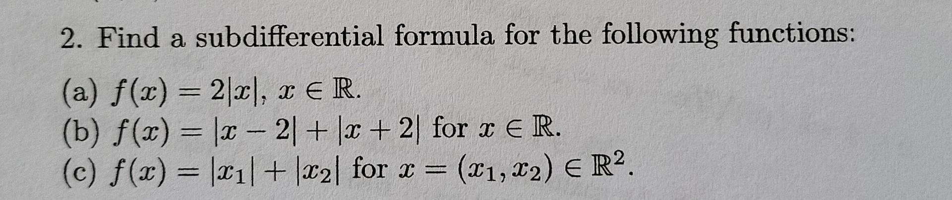 Solved 2. Find a subdifferential formula for the following | Chegg.com