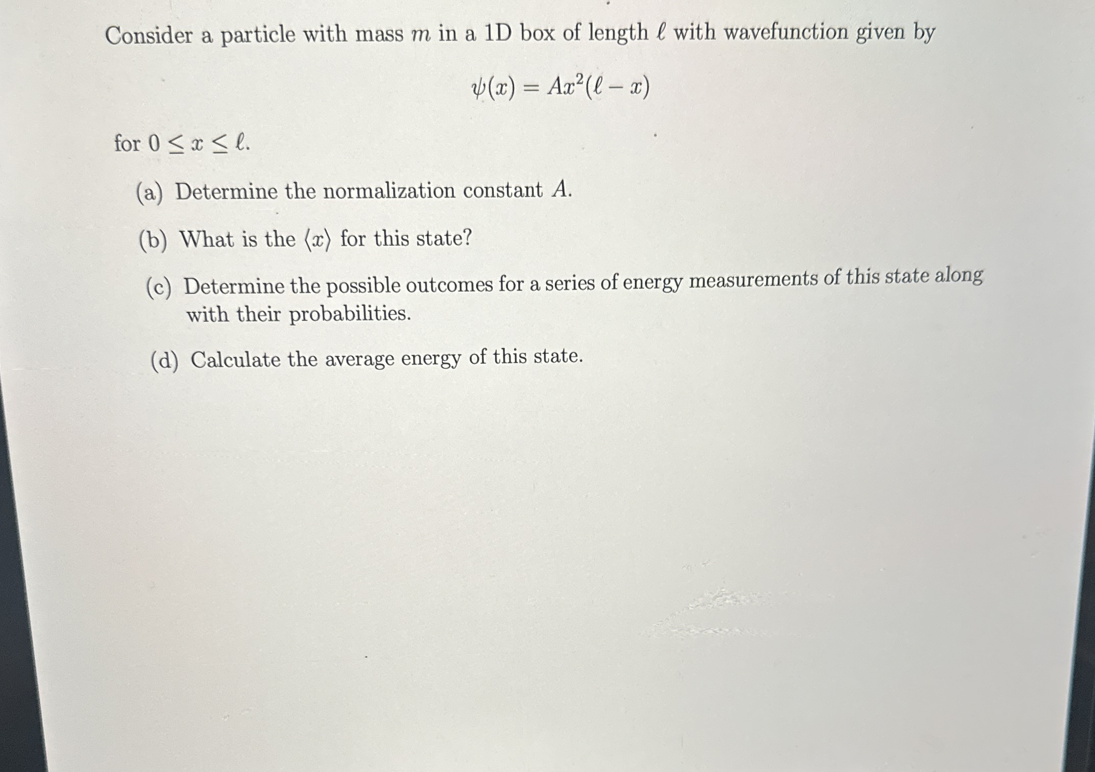 Solved Consider a particle with mass m ﻿in a 1D box of | Chegg.com