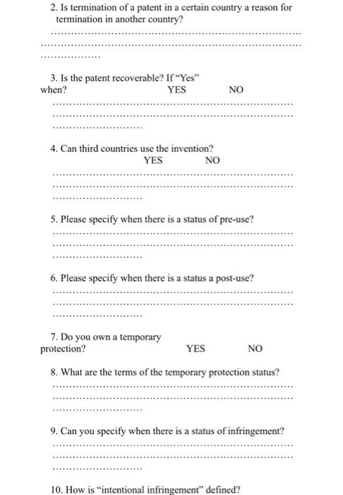 Solved 2. Is termination of a patent in a certain country a | Chegg.com