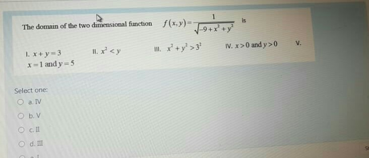 Solved V. The domain of the two dimensional function | Chegg.com