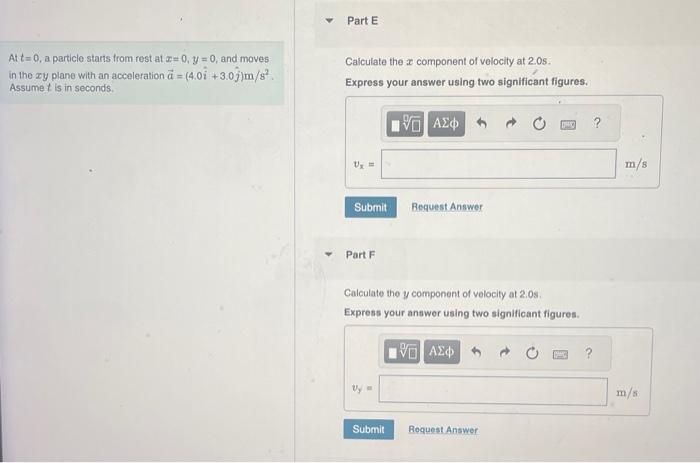 Solved At t=0, a particle starts from rest at x=0,y=0, and | Chegg.com