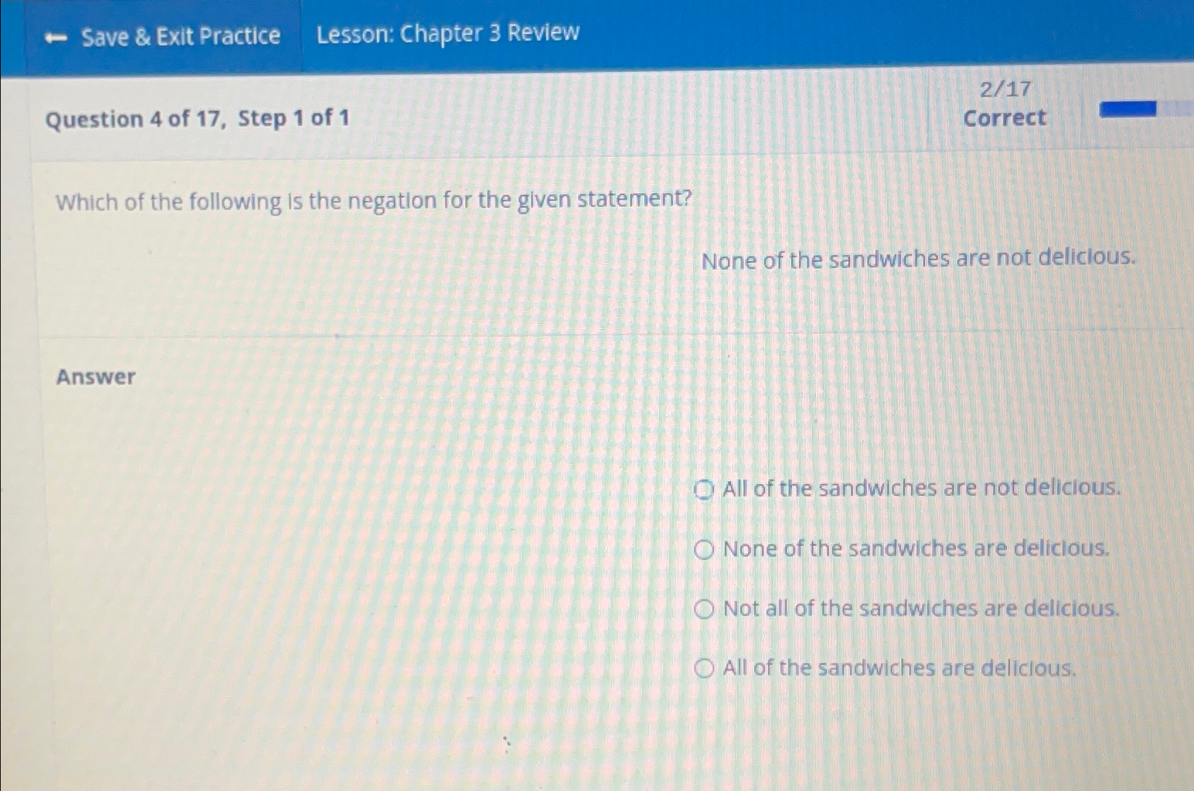 Solved Save & Exit PracticeLesson: Chapter 3 ﻿ReviewQuestion | Chegg.com