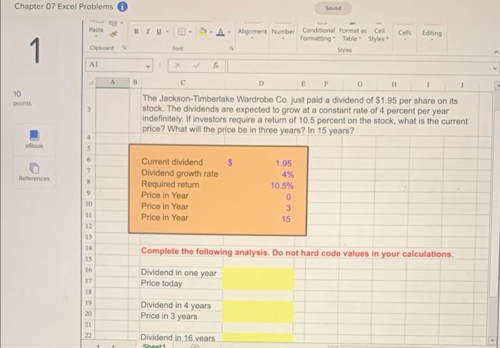 Solved Chapter 07 Excel Problems i Paste 1 Clipboard Al 10 | Chegg.com