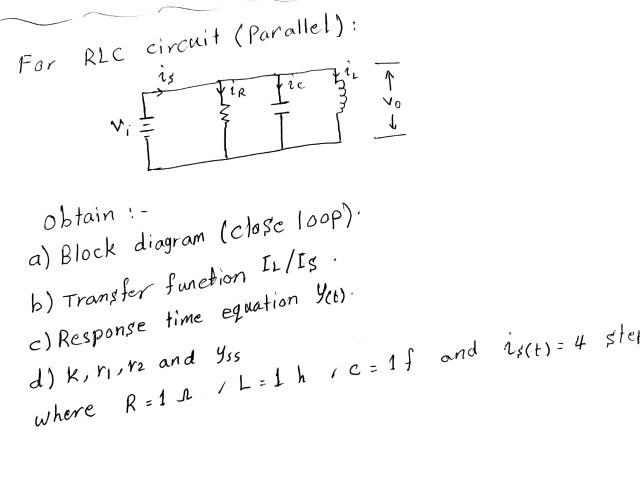 Solved For RLC circuit (Parallel): R I 3 Vo obtain : a) | Chegg.com