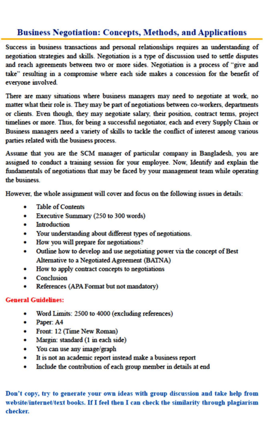 Solved Subject : Negotiation Major : Supply Chain Management | Chegg.com