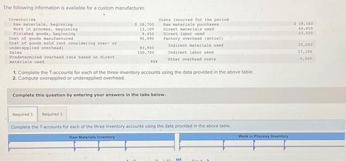 Solved Complete the T-accounts for each of the three | Chegg.com