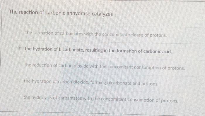 Solved The reaction of carbonic anhydrase catalyzes the | Chegg.com
