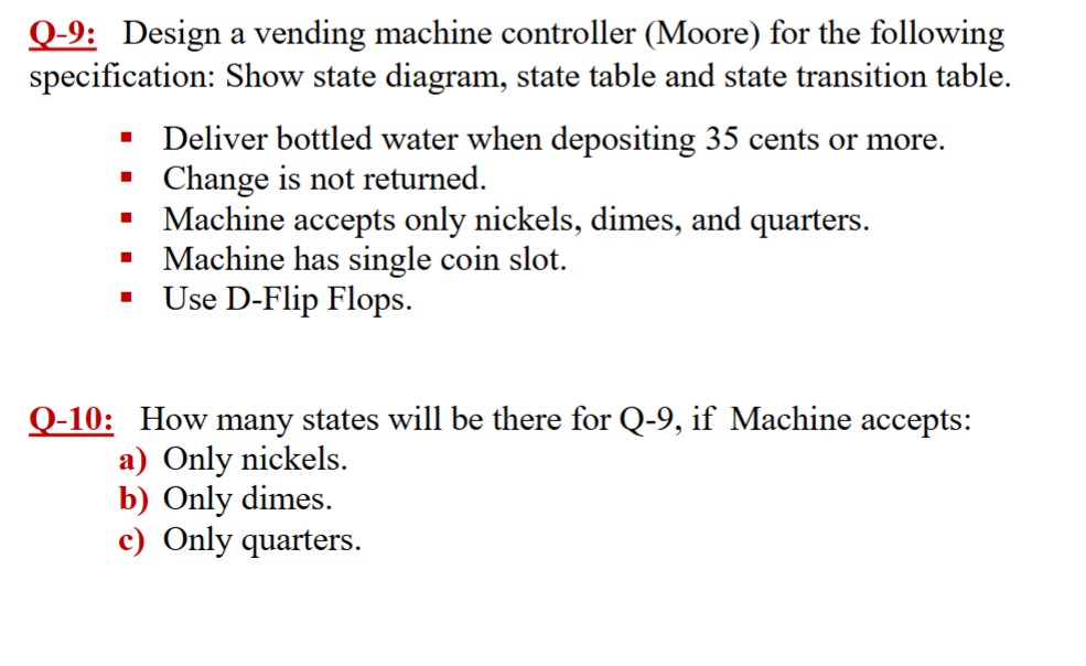 Solved esign a vending machine controller (Moore) ﻿for the | Chegg.com