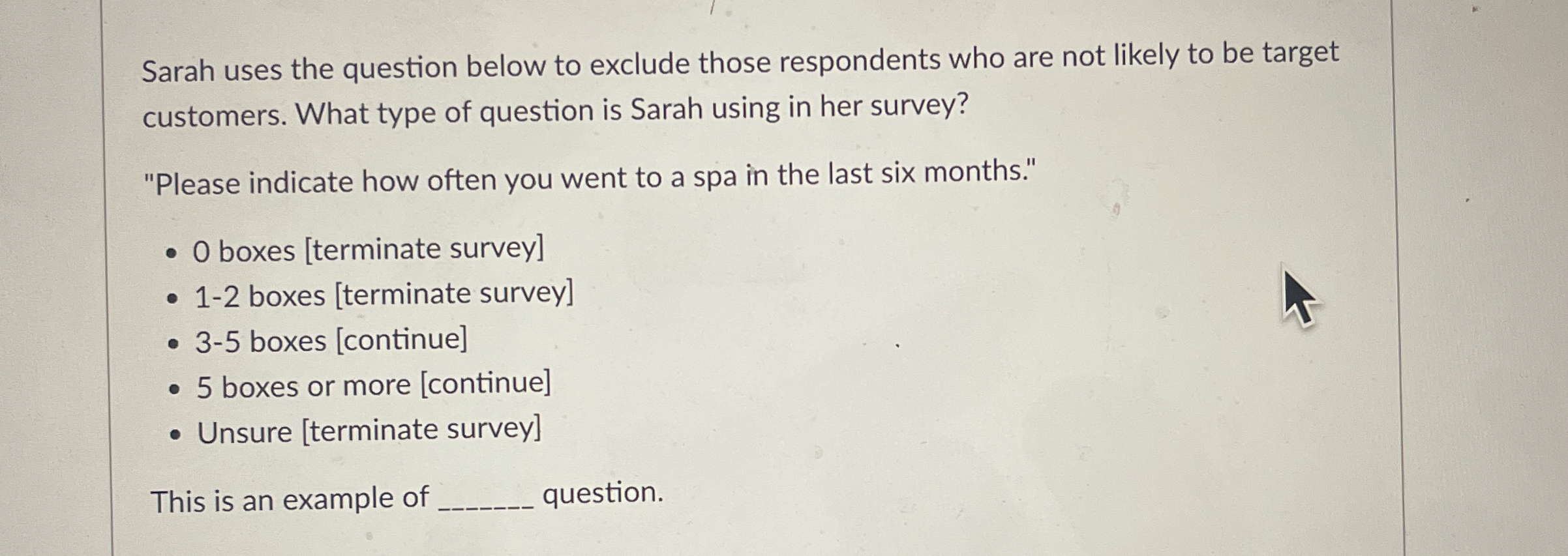 Solved Sarah uses the question below to exclude those | Chegg.com