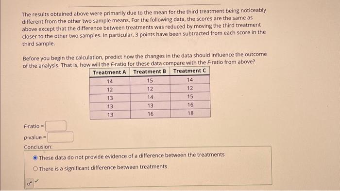 Solved The following data represent the results from an | Chegg.com