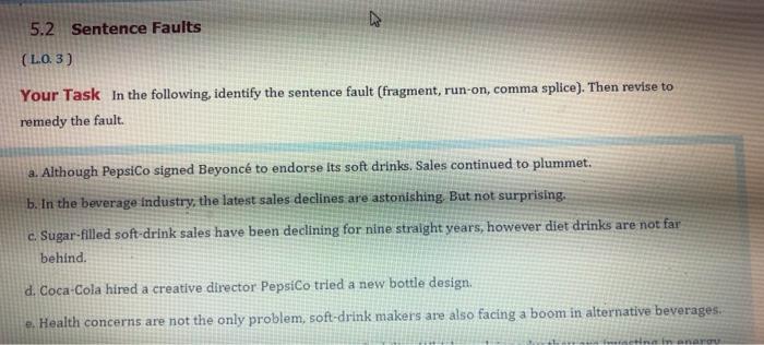 Solved 5.2 Sentence Faults (L03) Your Task In the following, | Chegg.com