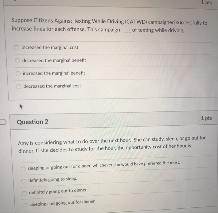 Solved 1 pts Suppose Citizens Against Texting While Driving | Chegg.com