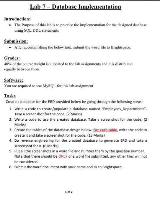 Solved Lab 7 - Database Implementation Introduction: • The | Chegg.com
